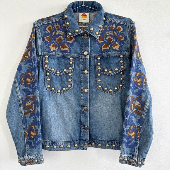 FARM Rio | Jackets & Coats | Farm Rio Denim Metal Details Embroidered ...